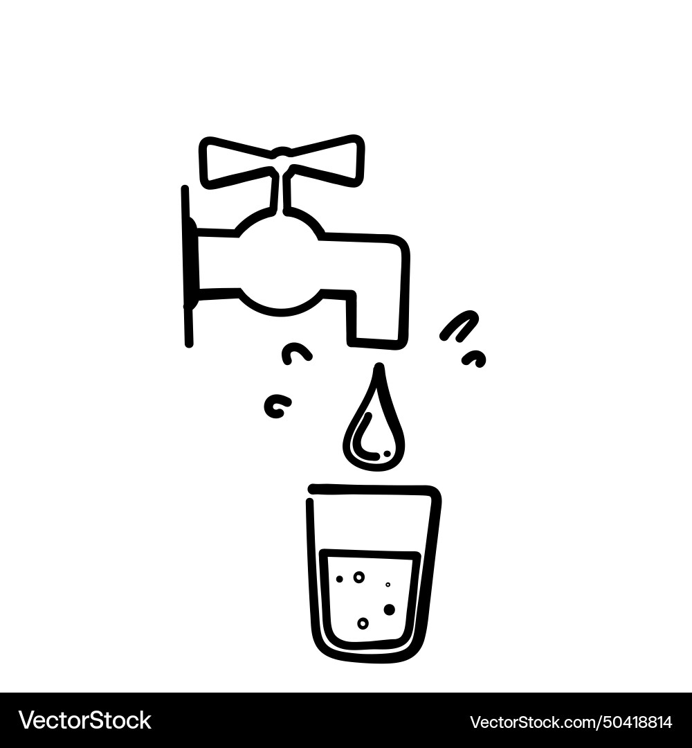 Hand drawn doodle fill drinking water from the tap