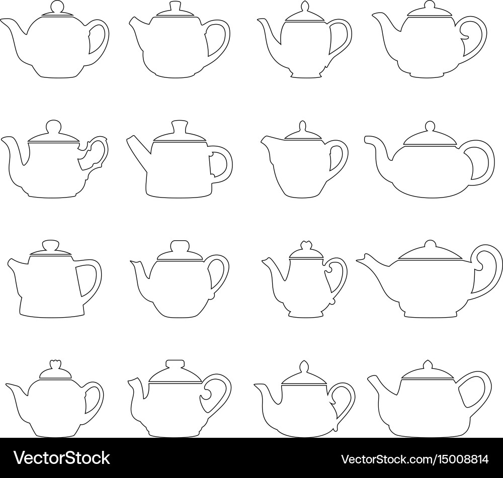 Set of outlines teapots Royalty Free Vector Image