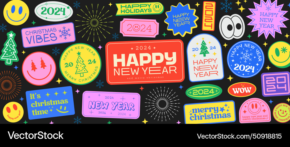 Cool christmas stickers collage background set Vector Image