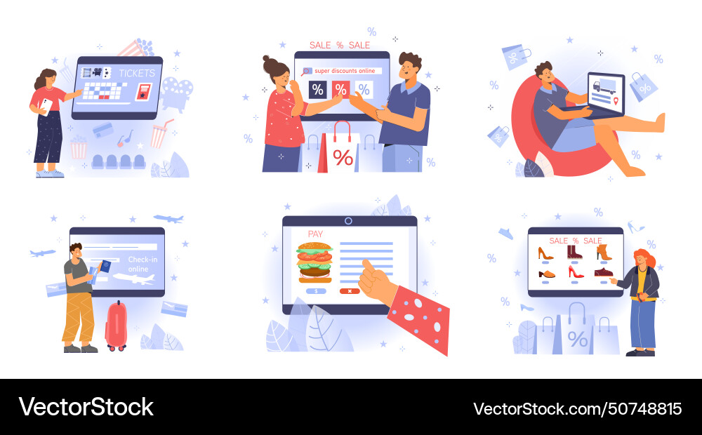 Customer self service set flat Royalty Free Vector Image