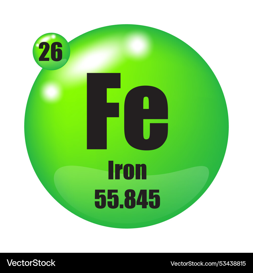 Iron symbol icon element fe 26 atomic mass 55845 Vector Image