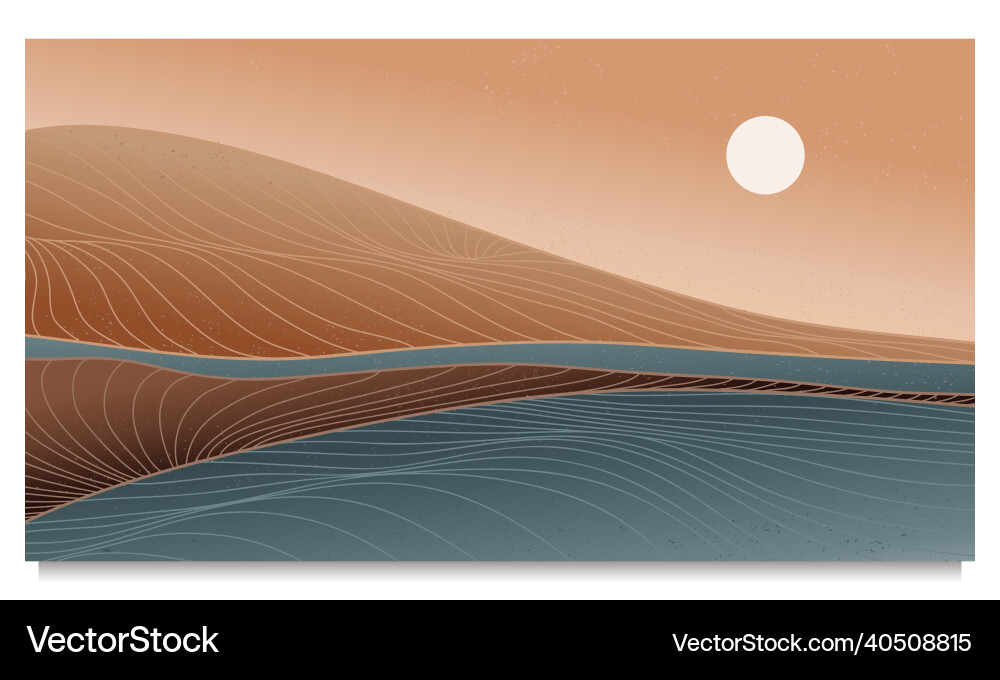Mountain and ocean background with line art wave Vector Image