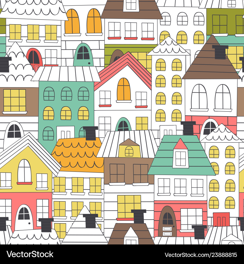 Seamless pattern coloring houses Royalty Free Vector Image