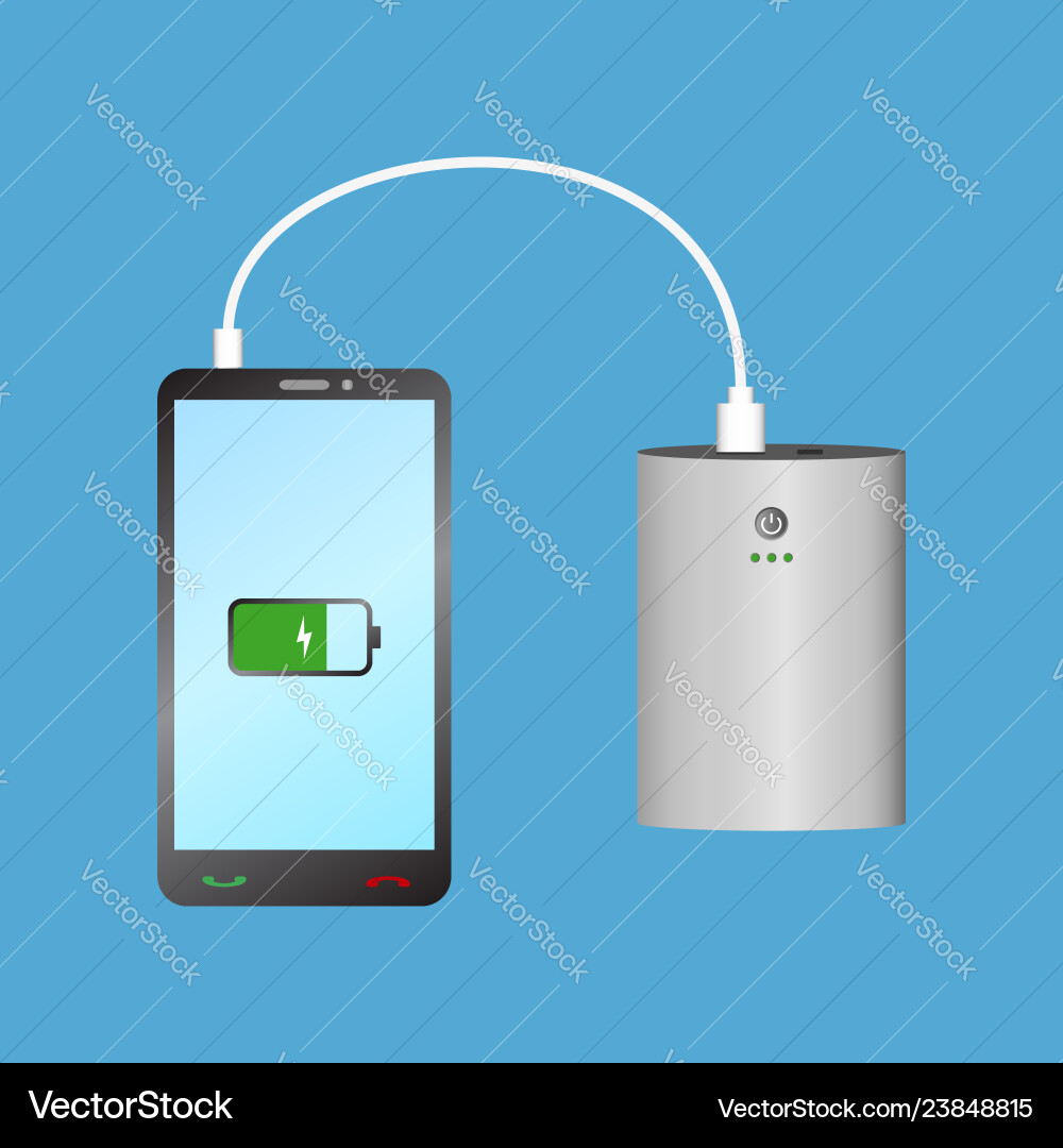 Smartphone charging with power bank via usb cable Vector Image