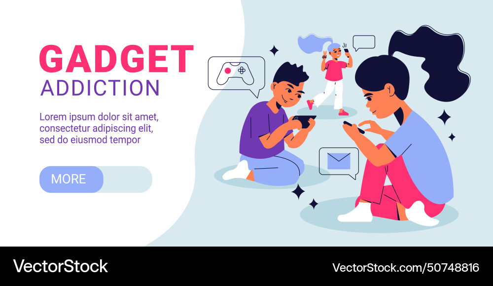 Children gadget addiction horizontal banner Vector Image
