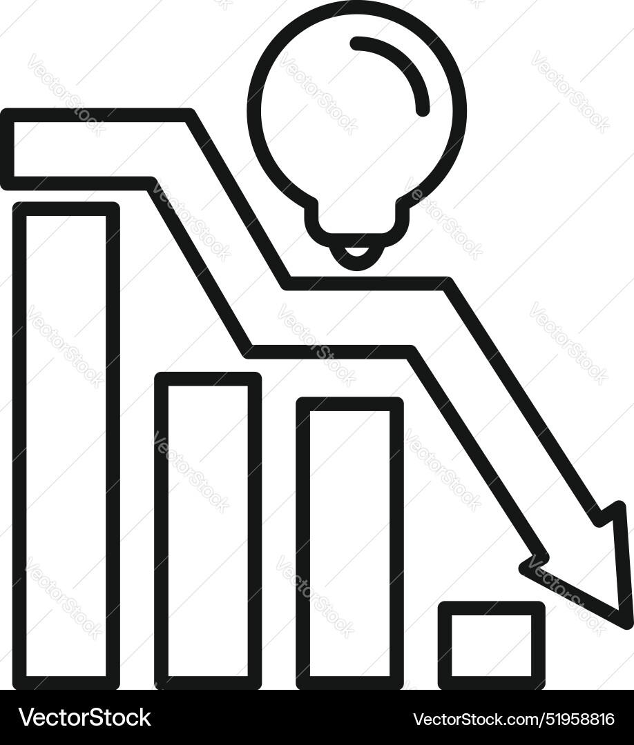 Light bulb falling on declining bar chart Vector Image