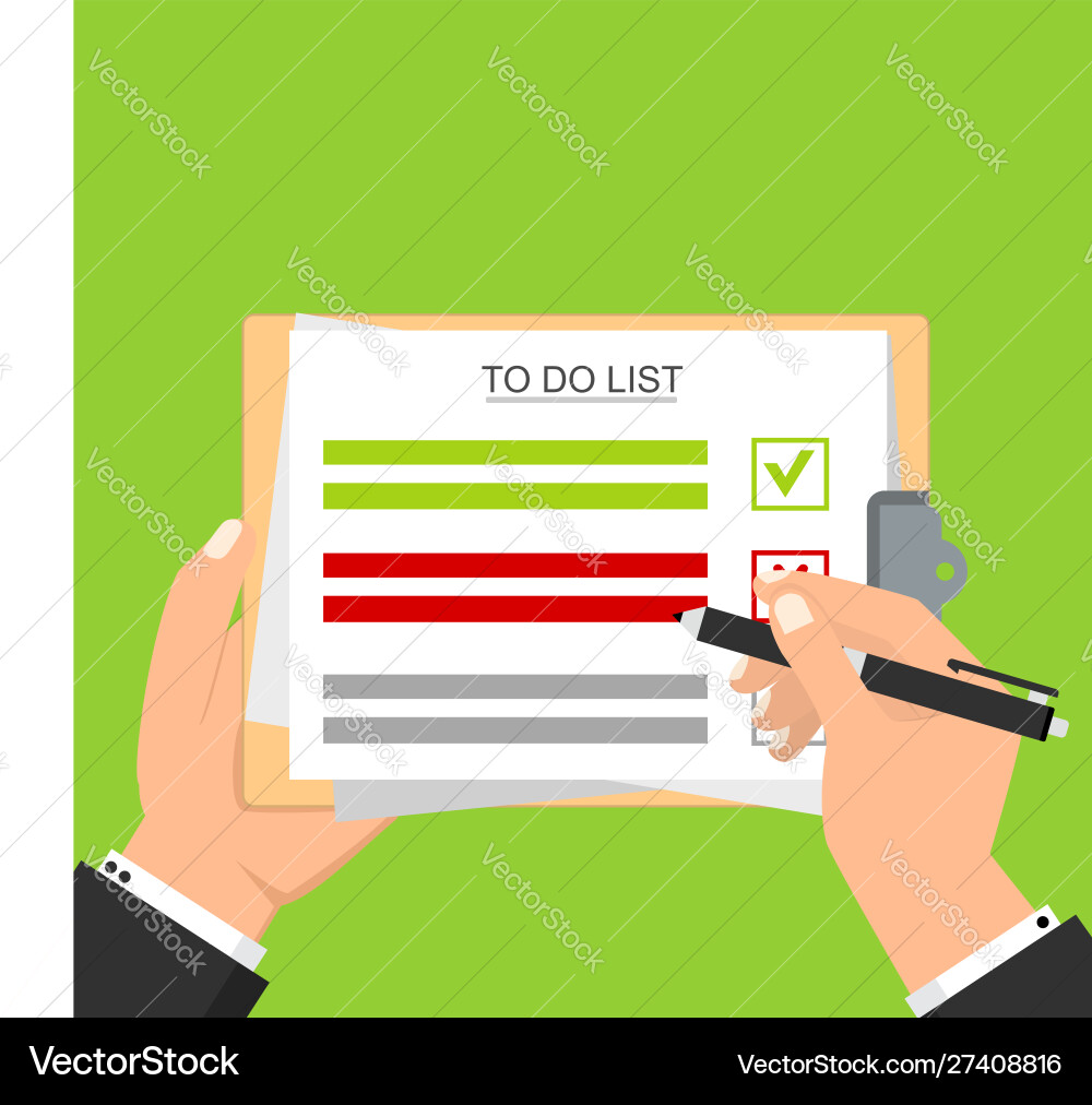 Male hand signing document fill checklist Vektorbild