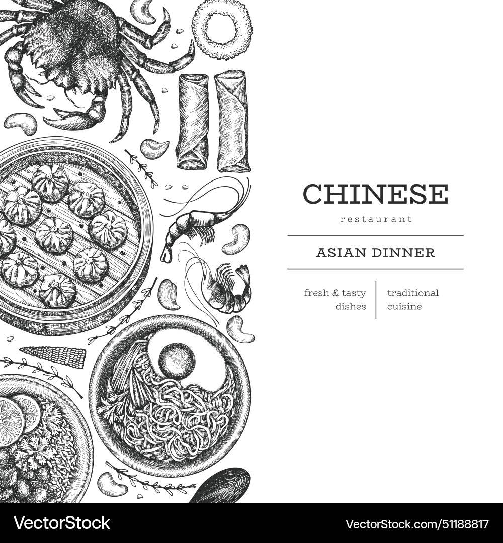 Chinese cuisine design template hand drawn asian Vector Image
