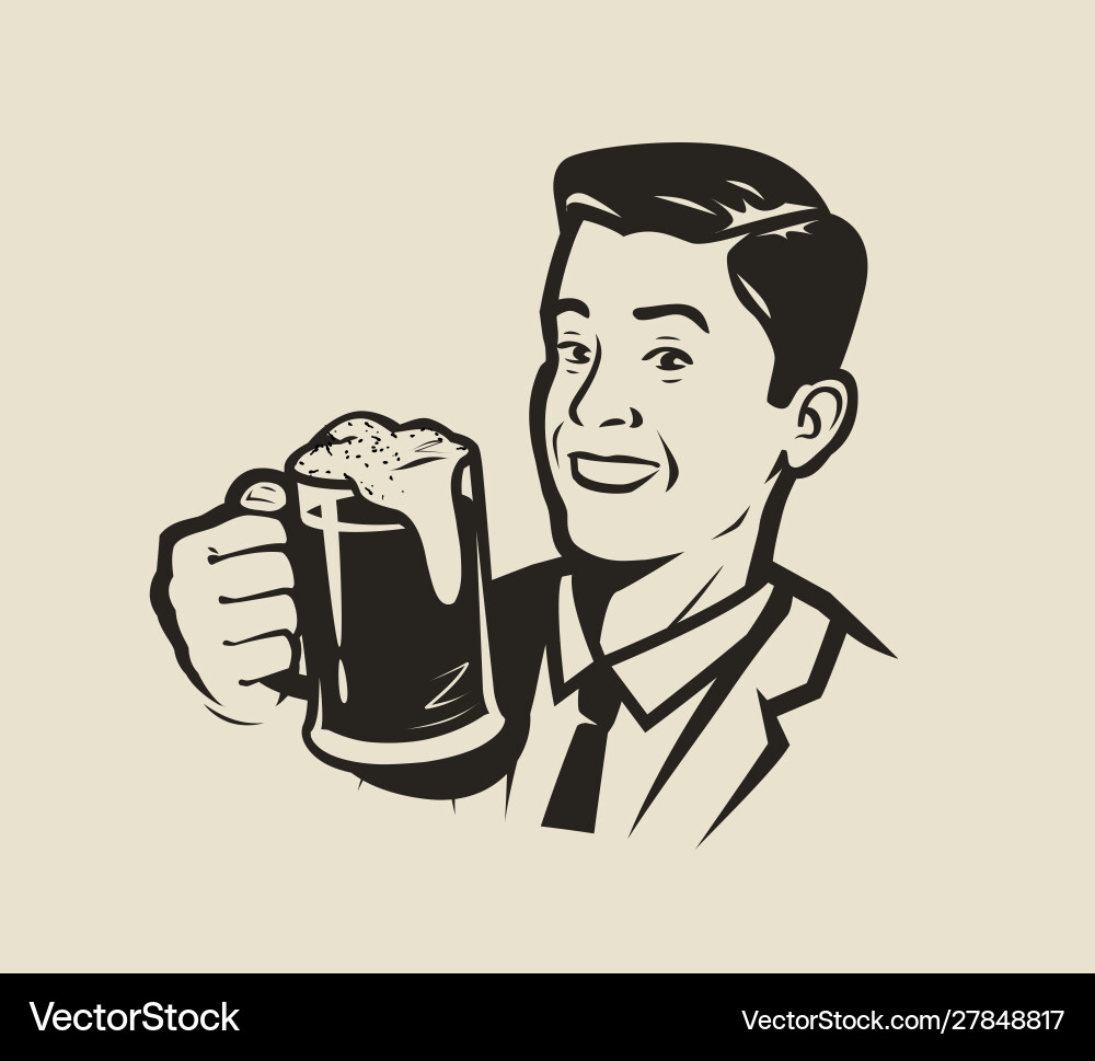 Happy man holding a beer mug retro Royalty Free Vector Image