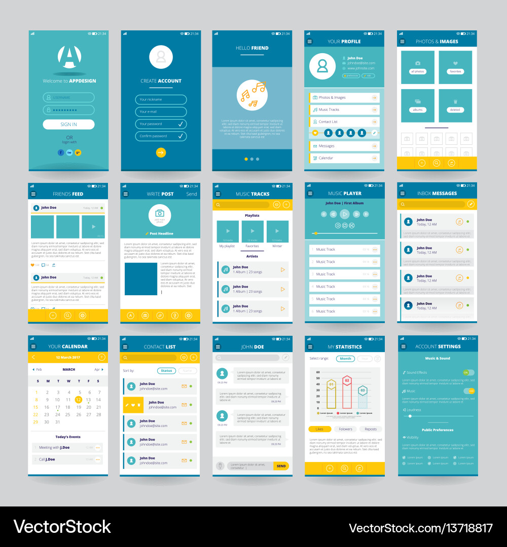 Mobile UI Screens Collection Royalty Free Vector Image