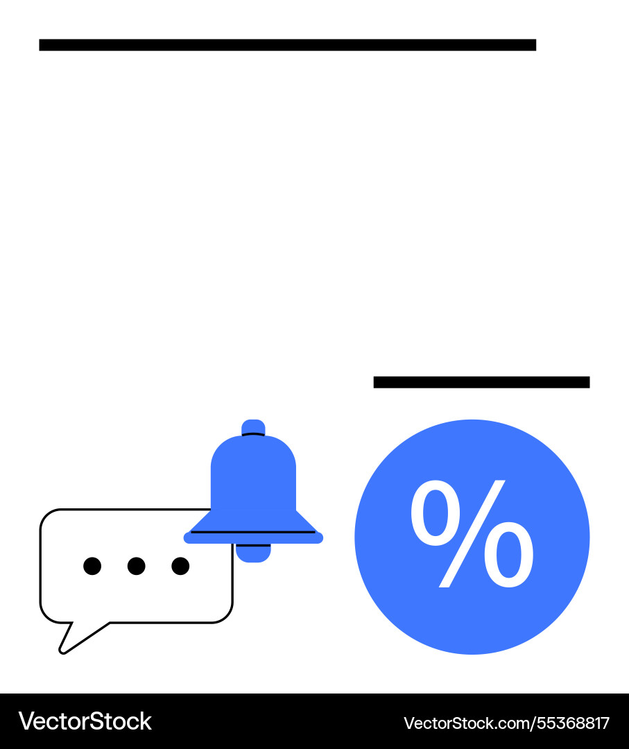 Notification bell message bubble and percentage Vector Image