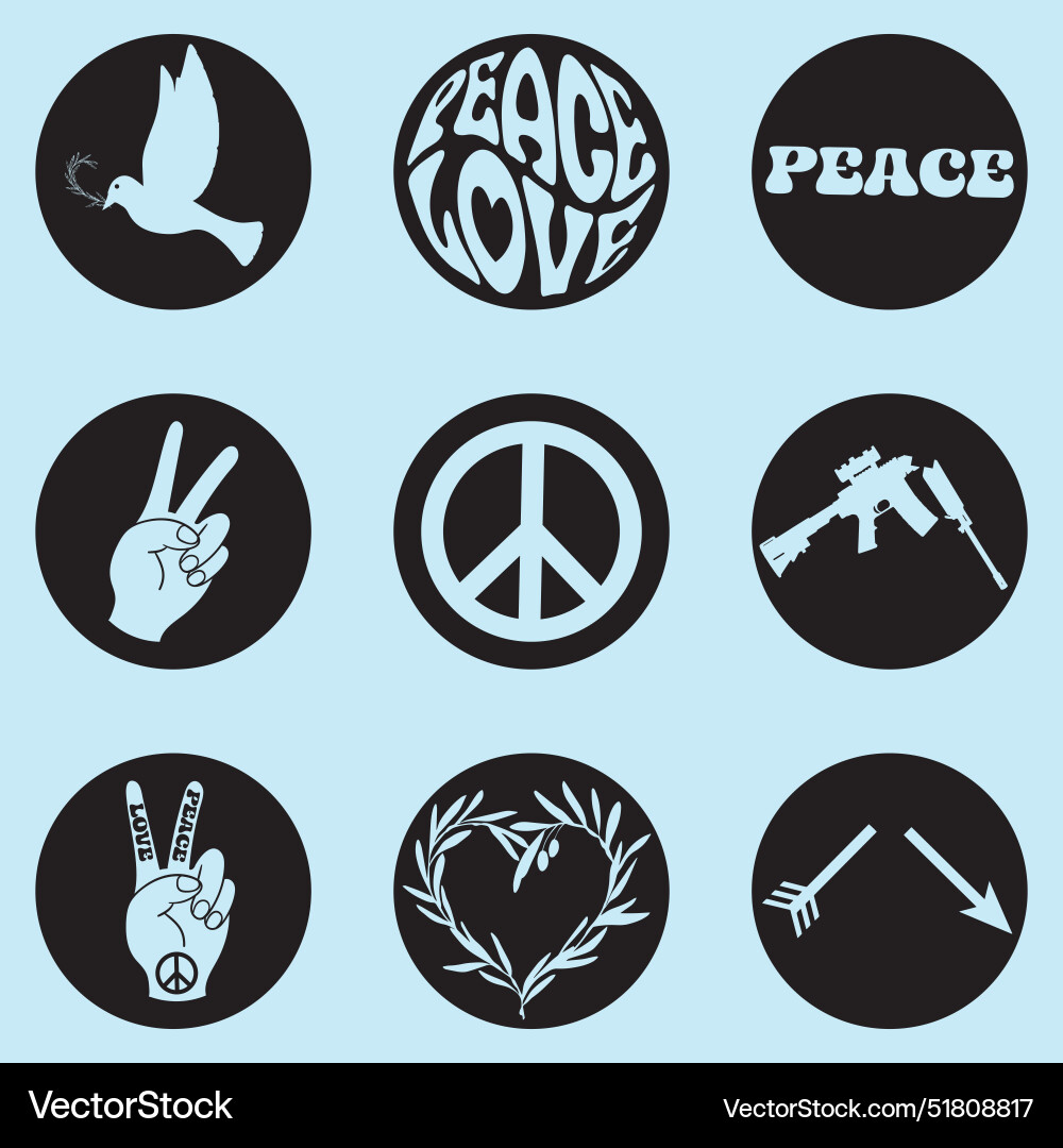 Peace themed round icon set Royalty Free Vector Image
