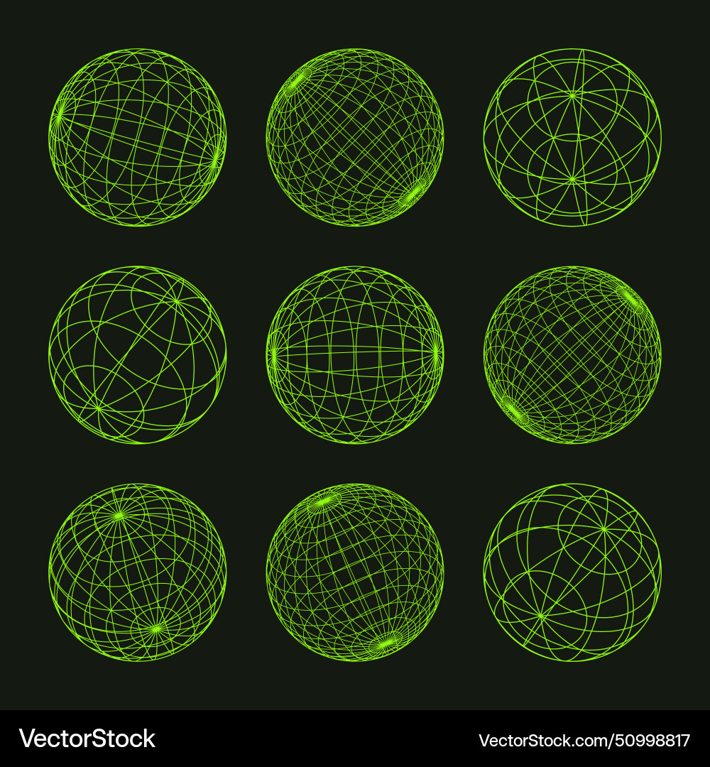 Wireframe shapes lined sphere perspective mesh Vector Image