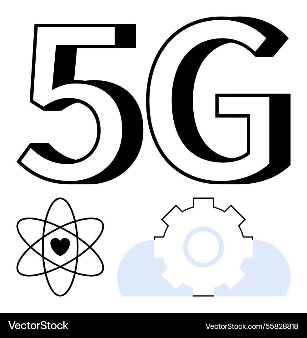 5g connectivity concept with atomic heart gear Vector Image