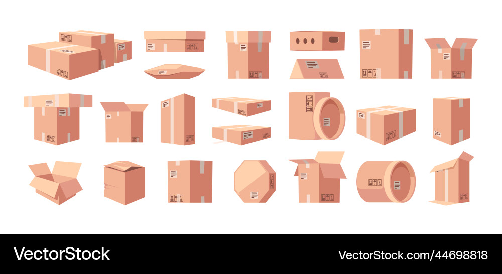 Cardboard box mockup open closed carton packaging Vector Image