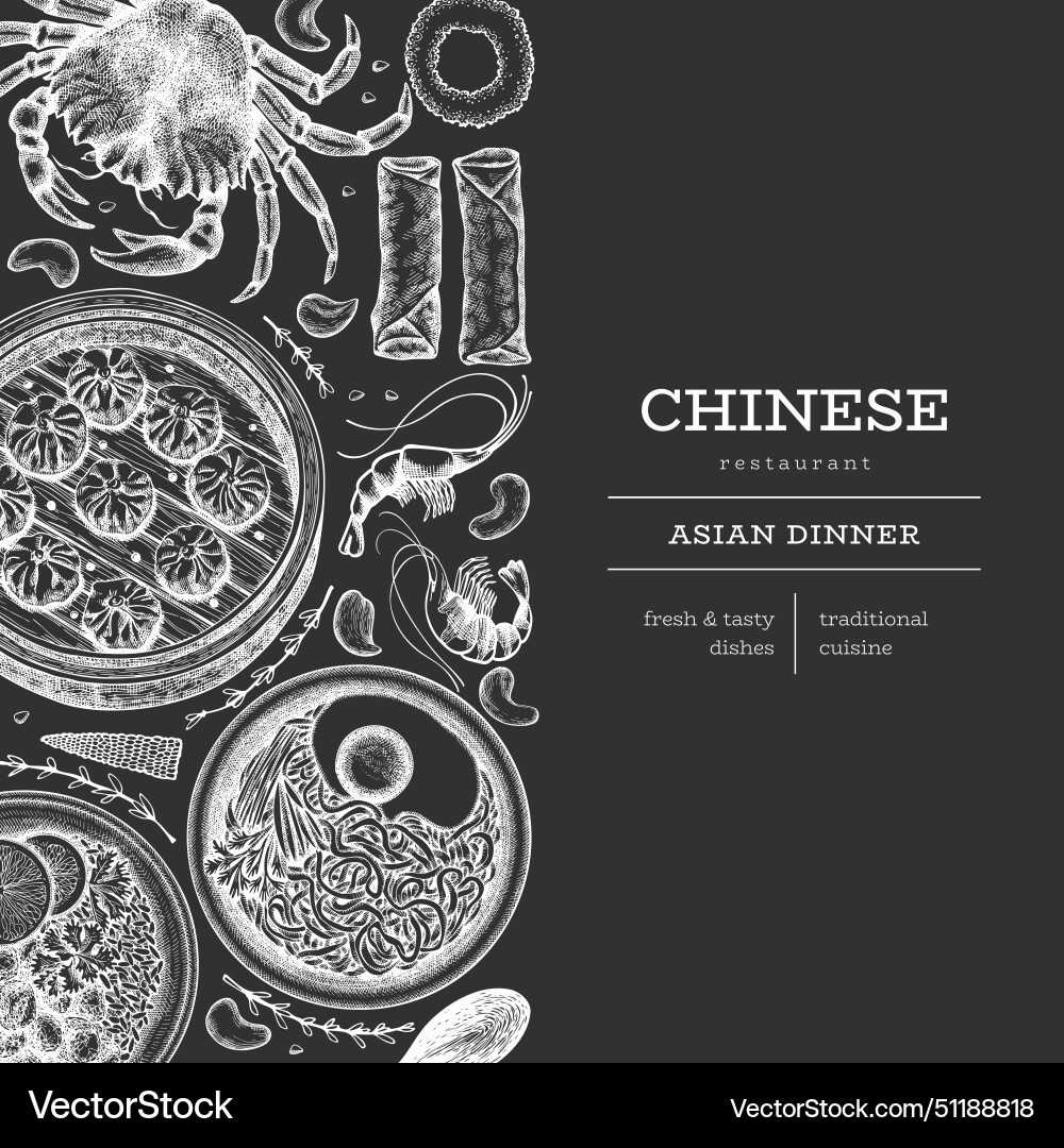 Chinese cuisine chalk board design template hand Vector Image