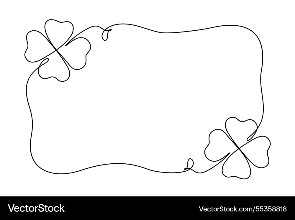 Four leaf clover frame single line drawing black Vector Image