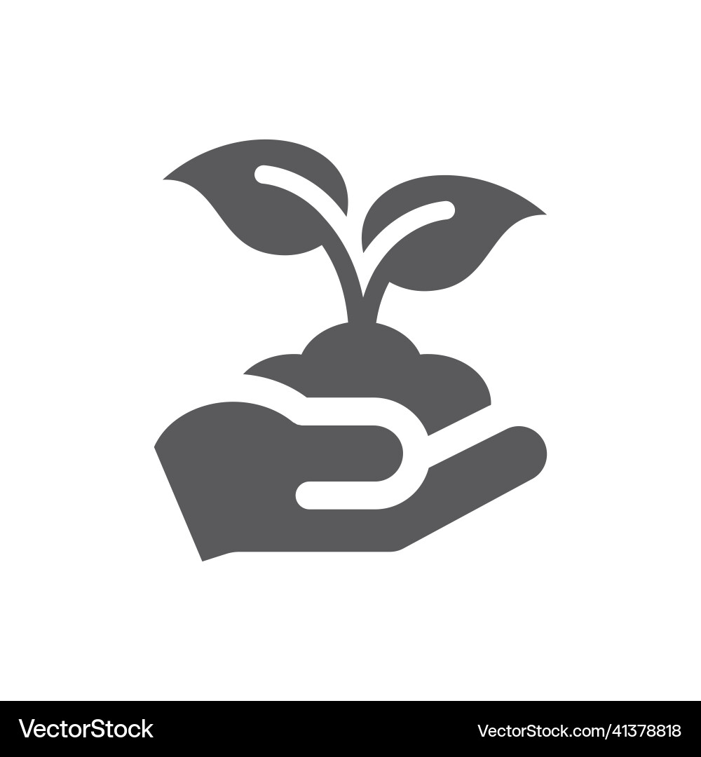 Hand and plant growing black icon Royalty Free Vector Image