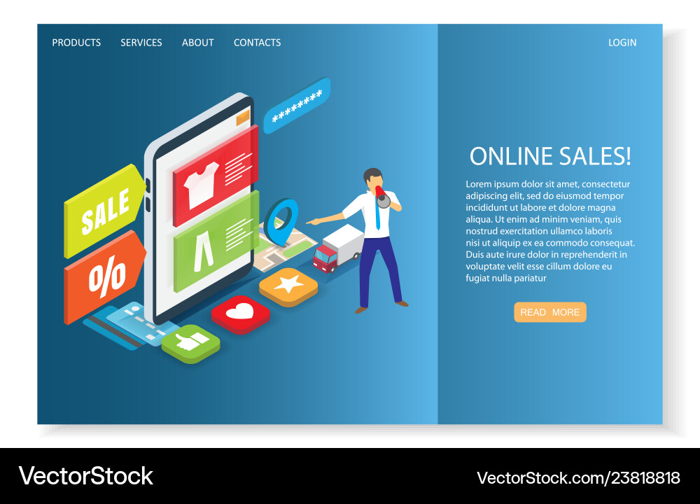 Online sales website landing page design Vector Image