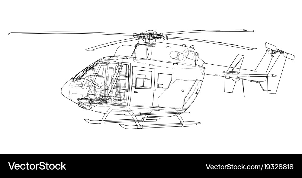 Outline drawing of helicopter Royalty Free Vector Image