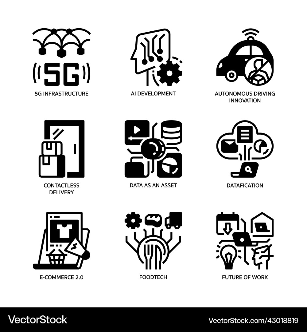 Business and technology trends icons set Vector Image
