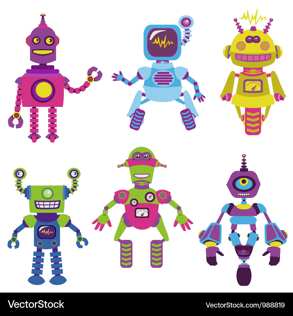 Cute little robots collection Royalty Free Vector Image