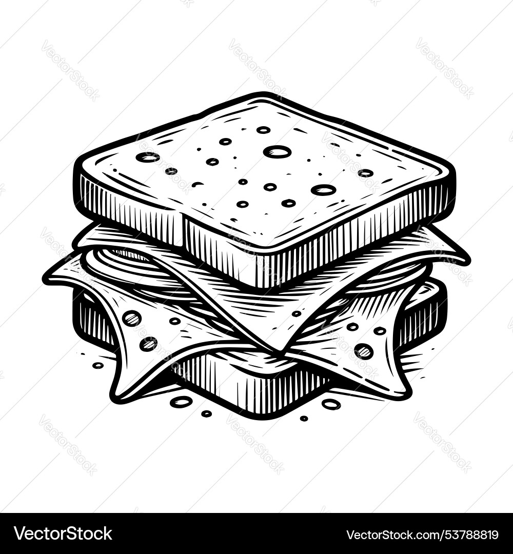 Sandwich line art monochrome clip Royalty Free Vector Image