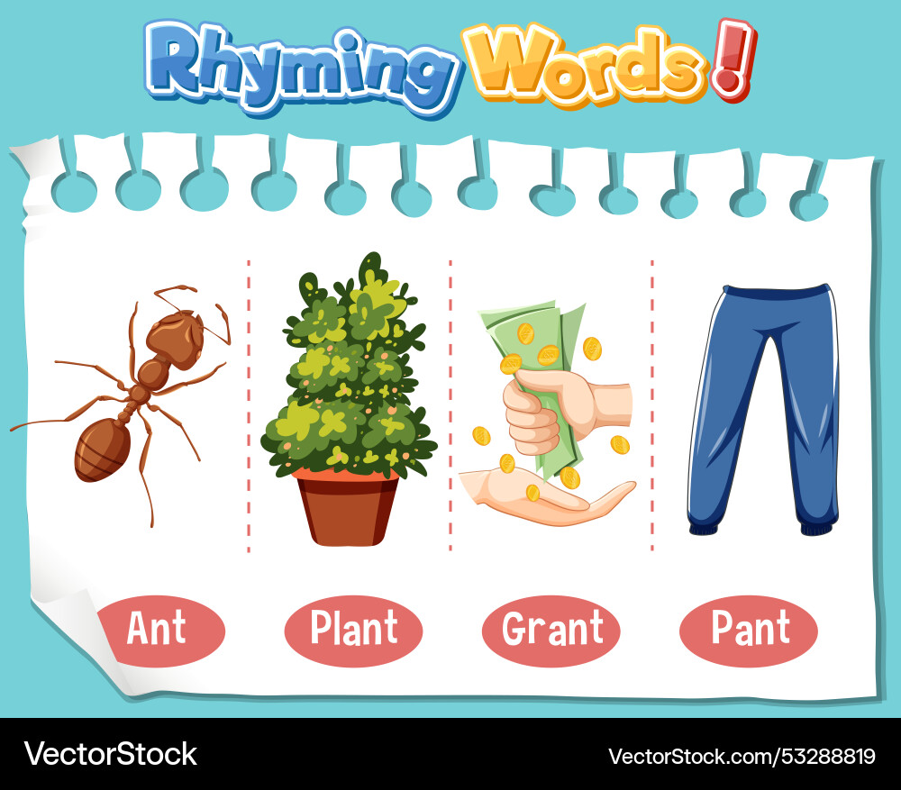 Words that rhyme with ant Royalty Free Vector Image