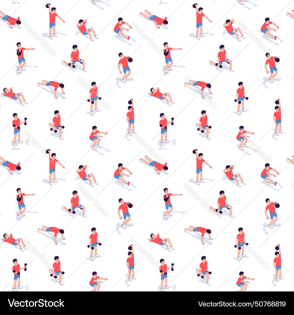 Workout exercise seamless pattern isometric Vector Image