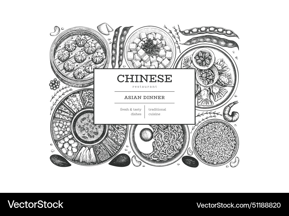 Chinese cuisine design template hand drawn asian Vector Image