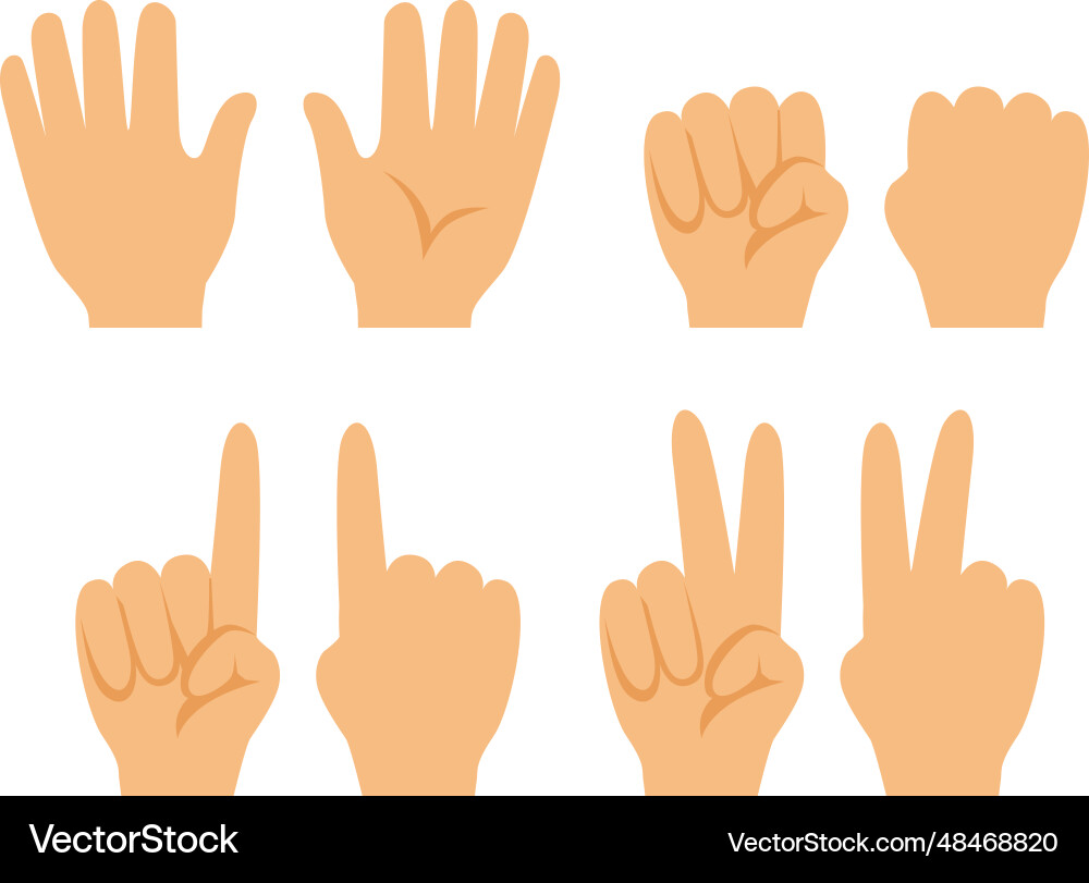 Fingers gestures set human hand front and back Vector Image