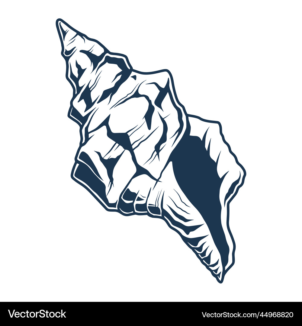 Sea shell monochrome detailed sticker Royalty Free Vector