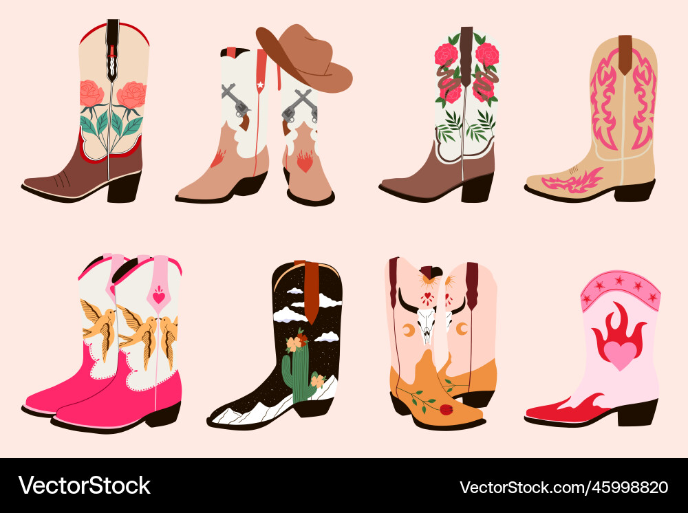 Set of cowboy boots Royalty Free Vector Image - VectorStock