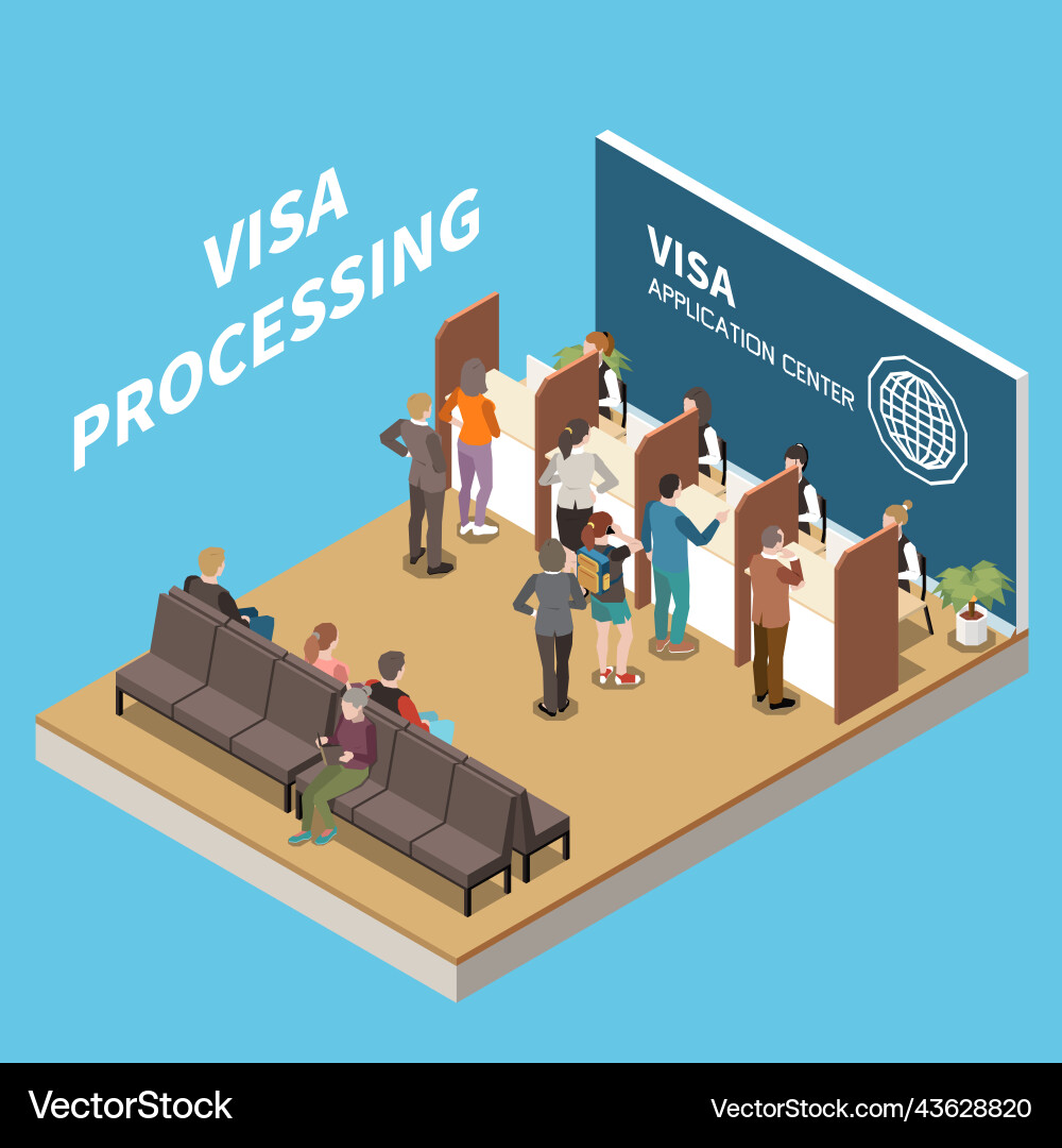 Visa processing isometric background Royalty Free Vector