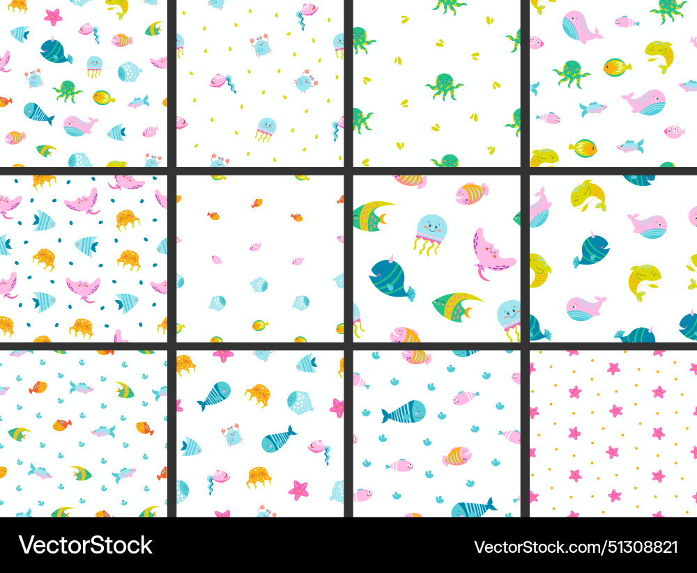 Cartoon aquatic animals seamless pattern fish Vector Image