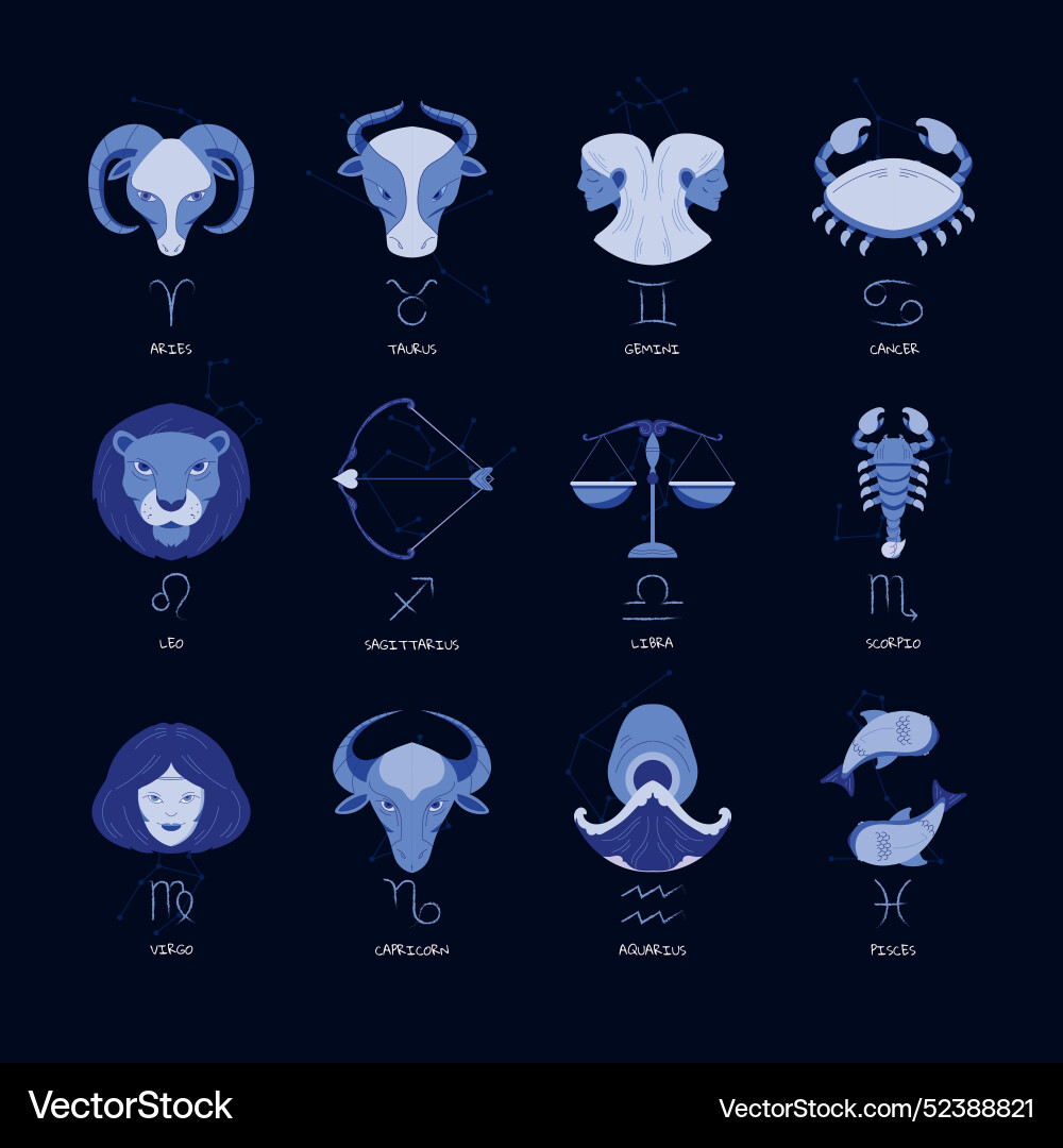 Flat zodiac sign collection Royalty Free Vector Image
