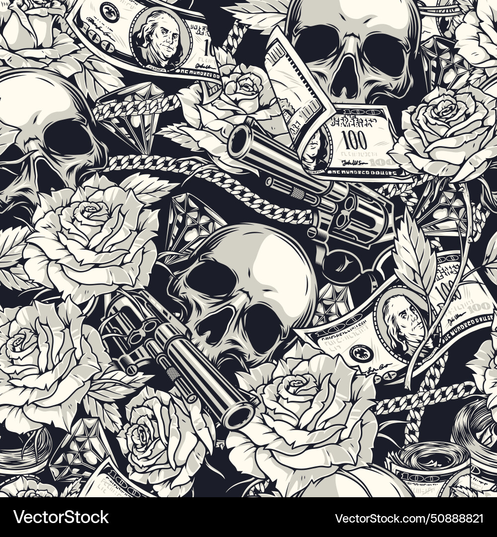Gangster monochrome vintage seamless pattern Vector Image