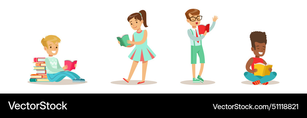 Kid character reading book enjoying literature Vector Image