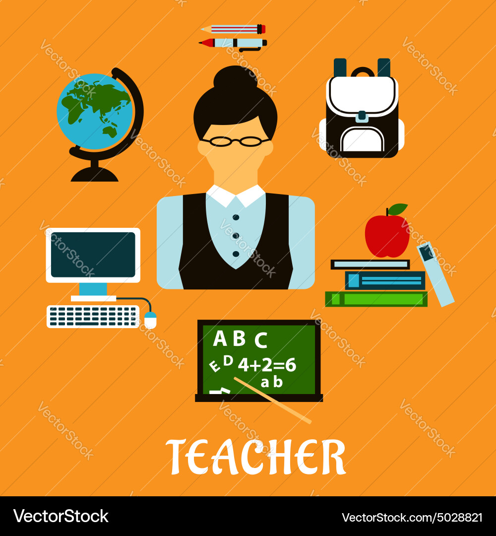 School teacher profession flat concept Royalty Free Vector