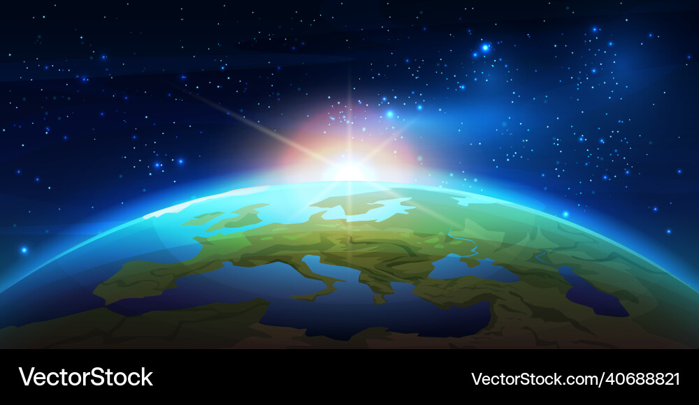 Sunrise or sunset in space earth and rising sun Vector Image