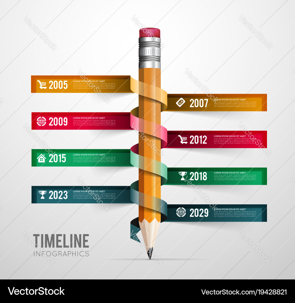 Timeline infographic with pencil ribbon Royalty Free Vector