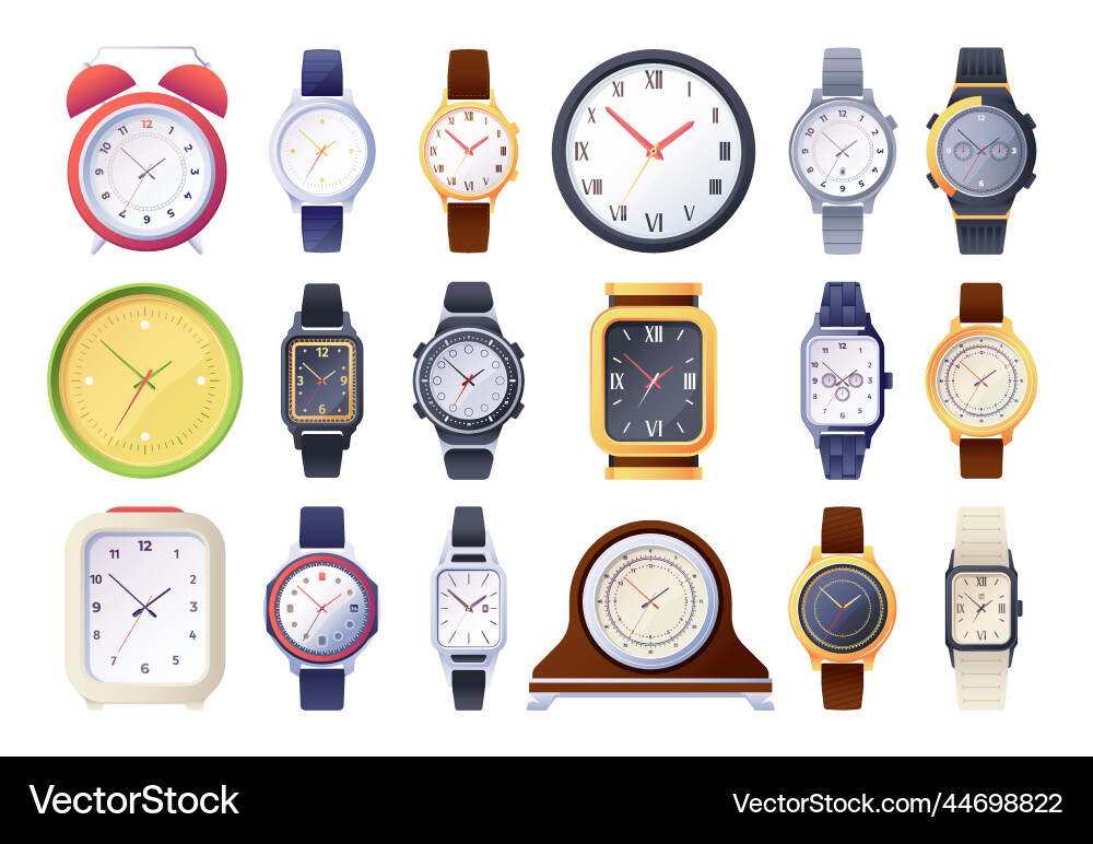 Cartoon clock electronic mechanical quartz watch Vector Image