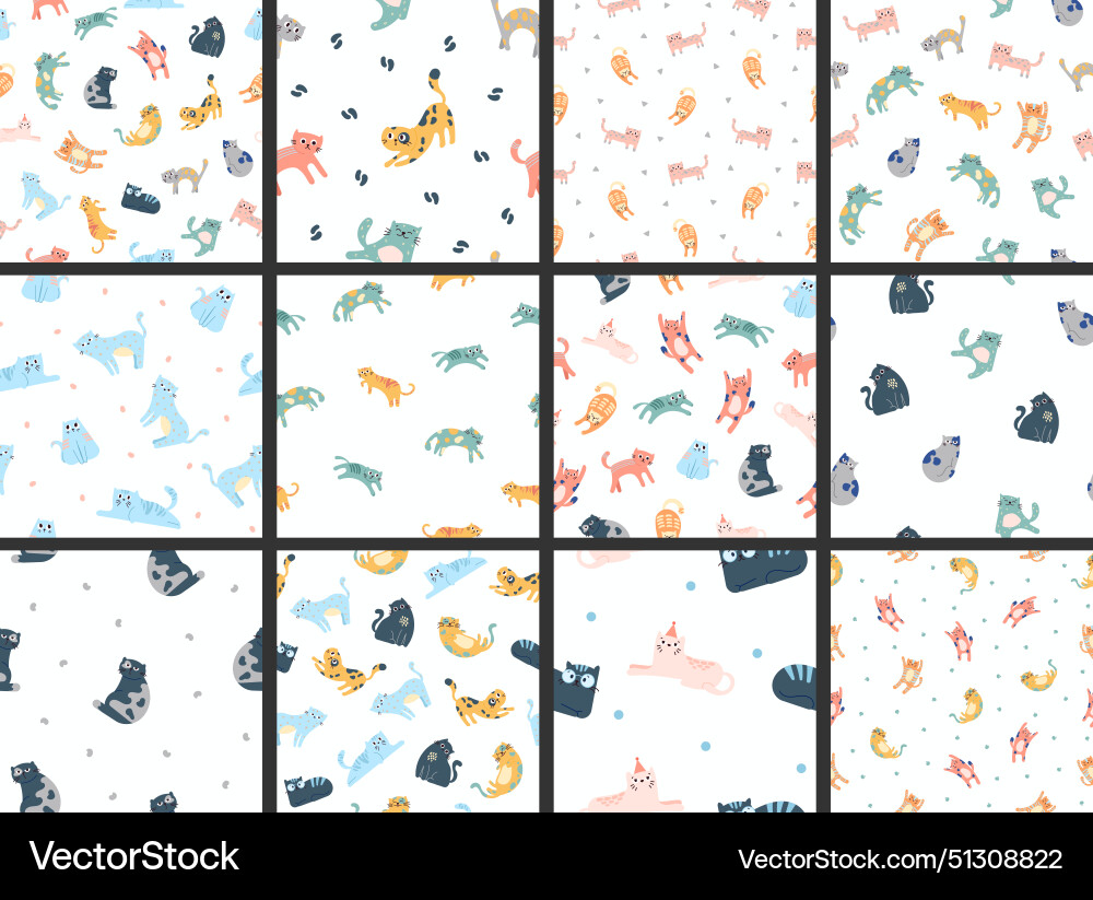 Cute funny cat seamless pattern kitten character Vector Image