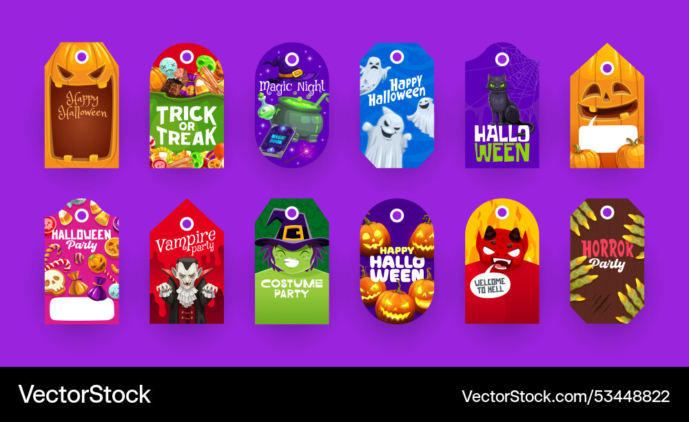 Halloween holiday gift tags isolated badges Vector Image