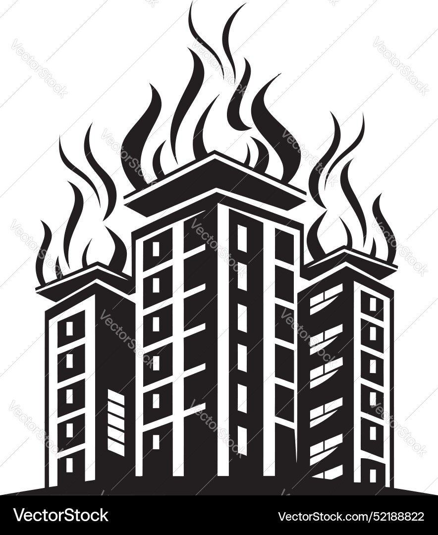 Incendiary signal building on fire black logo Vector Image