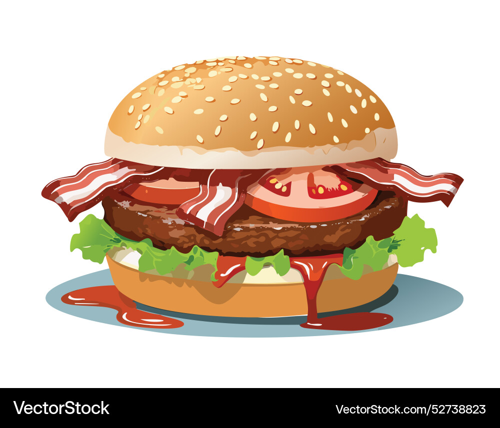 Burger with tomato lettuce and bacon Royalty Free Vector