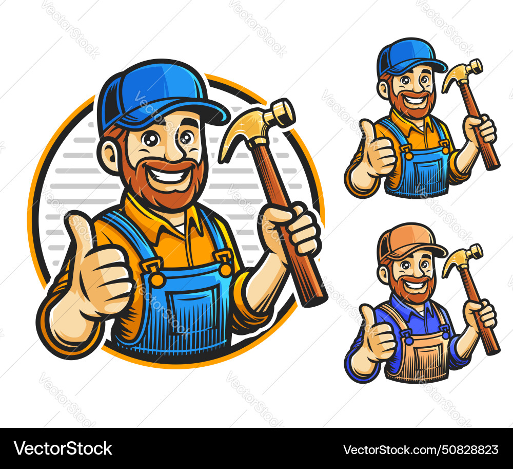 Cartoon Handyman Mascot - Construction Worker Vector Image