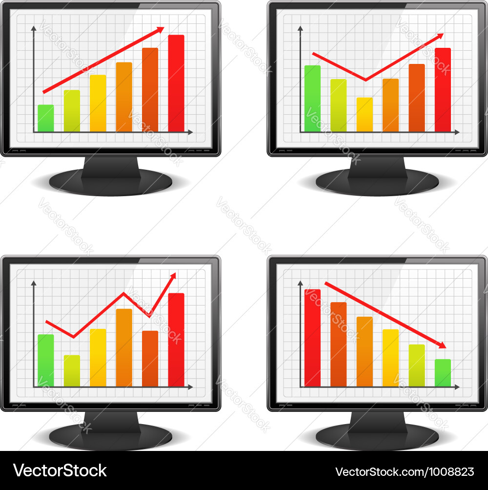 Computer monitors with graphs Royalty Free Vector Image