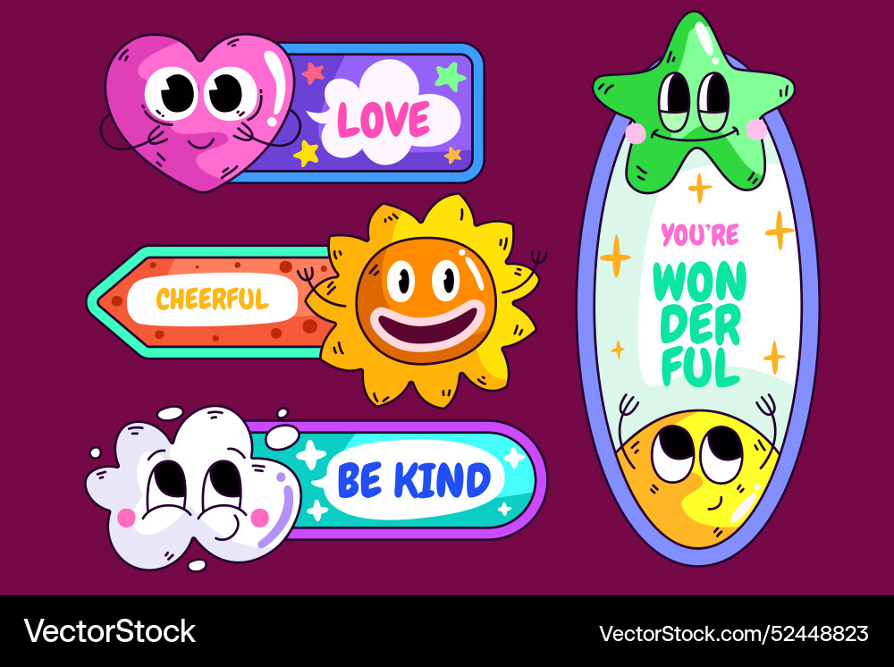 Hand drawn flat design trendy cartoon badges Vector Image