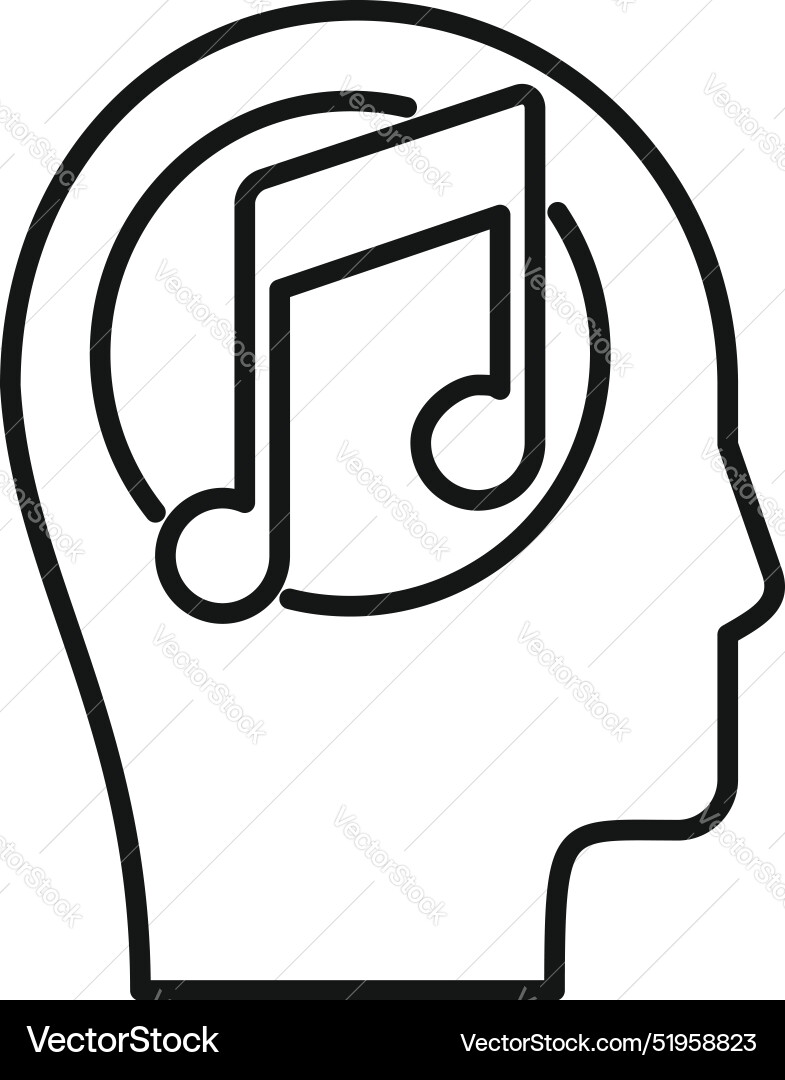 Human head thinking about music with musical note Vector Image